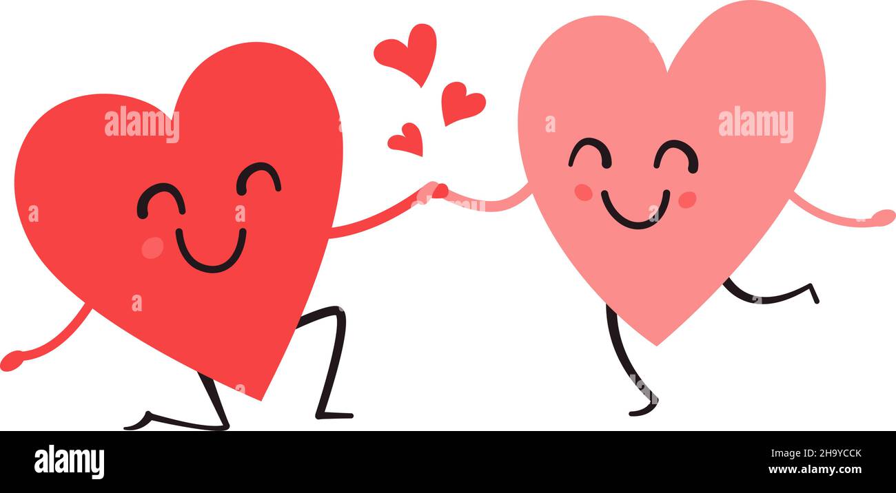 Cute heart characters isolated vector illustration. Romantic wedding ...
