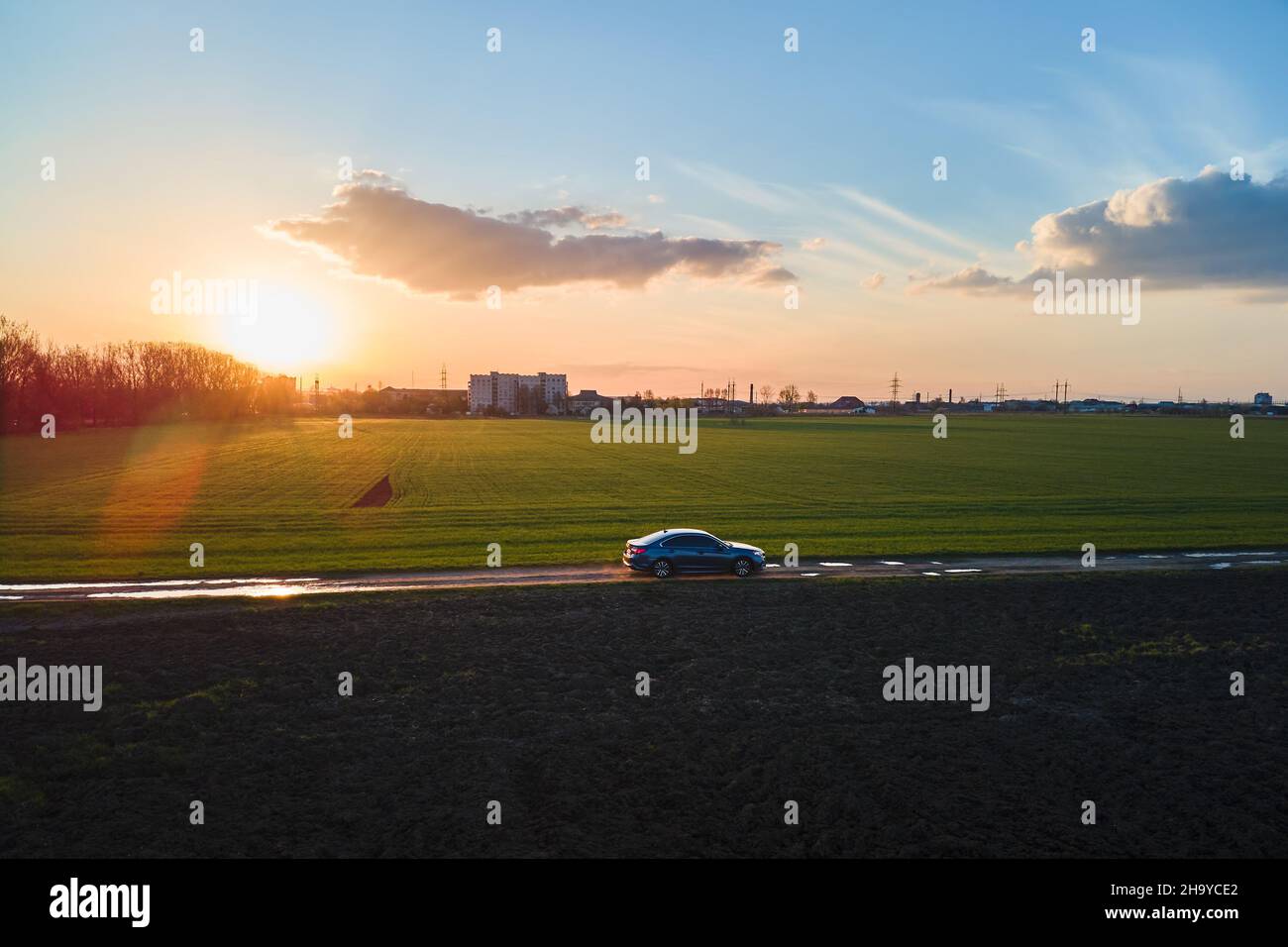 Aerial view sedan car driving hi-res stock photography and images - Alamy
