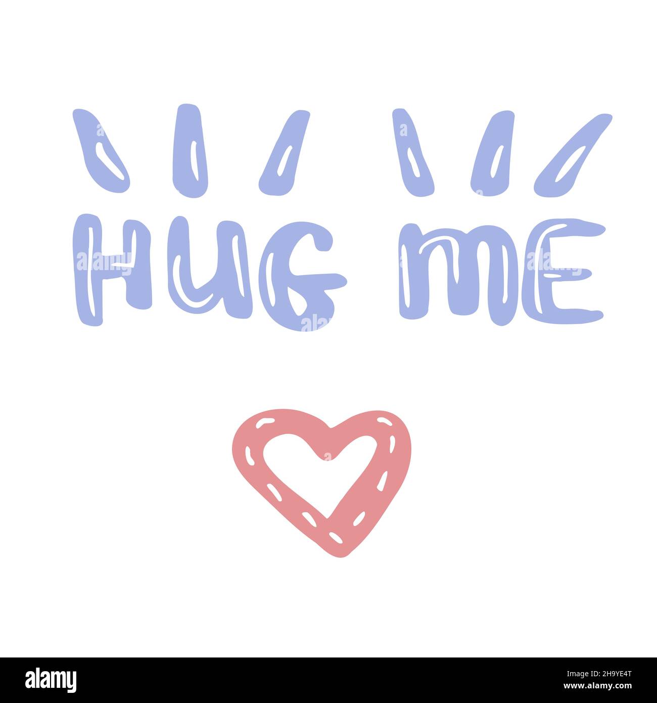 Hug me typography lettering decorative text with heart and rays blue ...