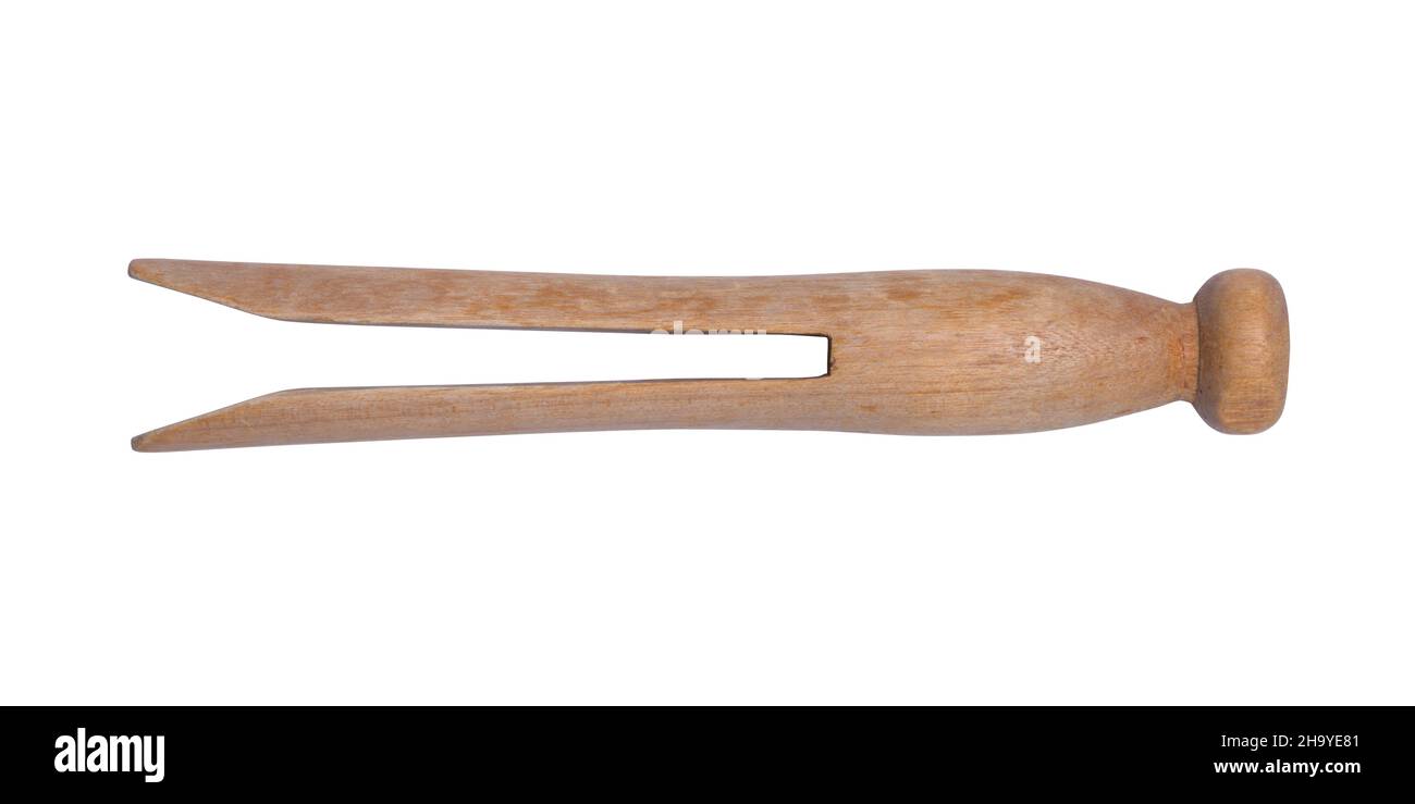 Side View of Old Wood Clothes Pin Cut Out on White Stock Photo - Alamy