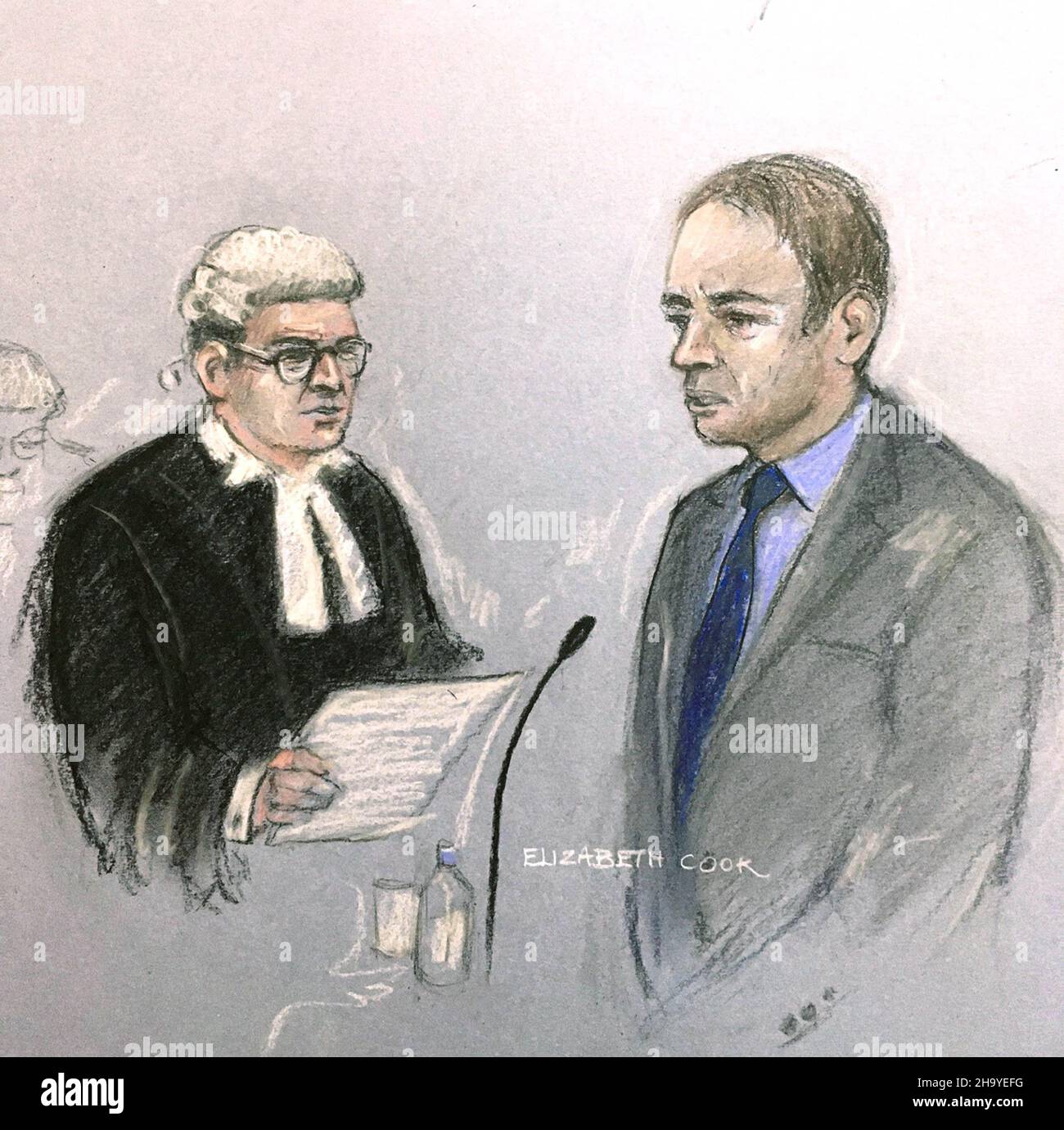Court artist sketch by Elizabeth Cook of Thomas Schreiber (right) with ...