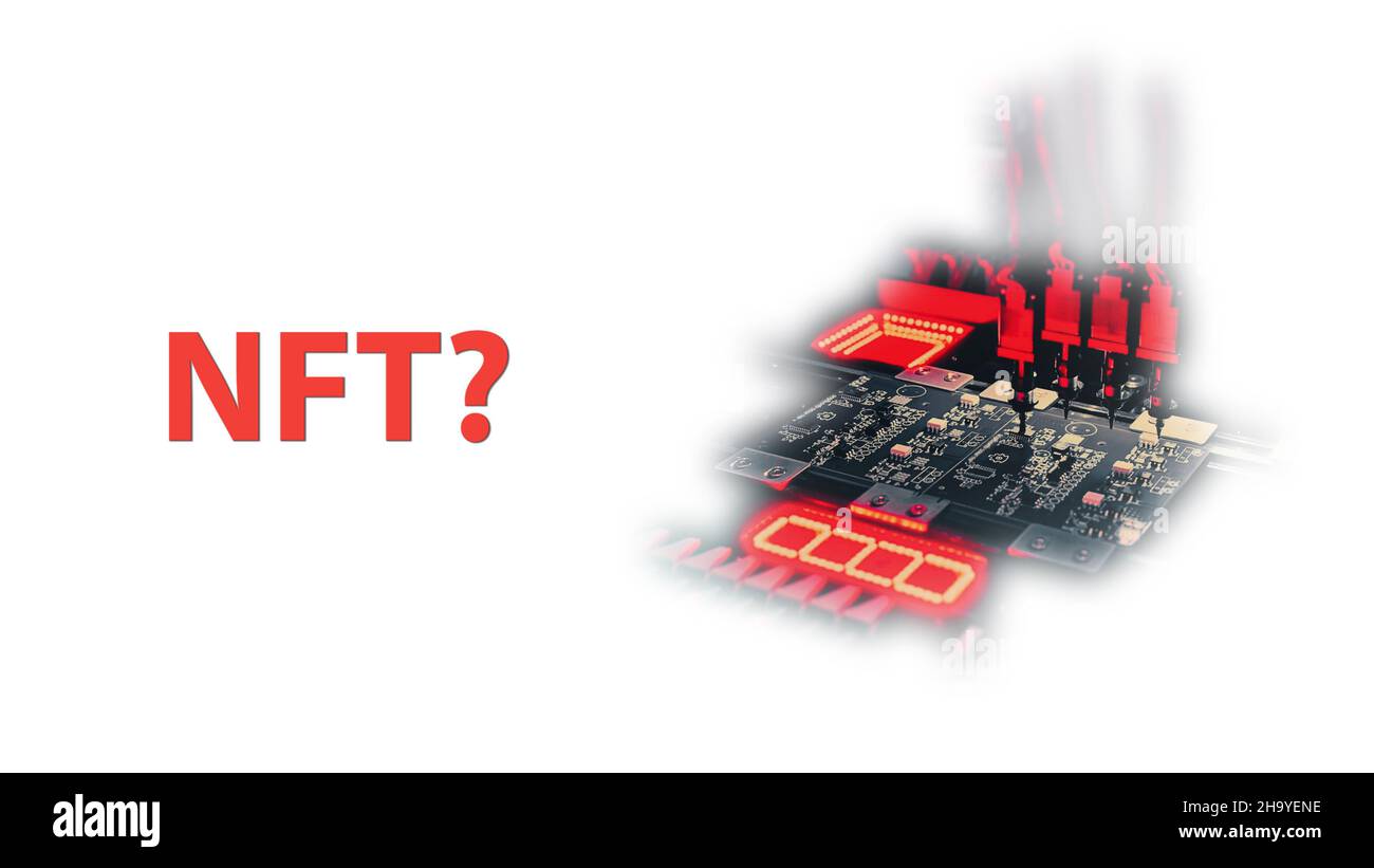 Technological NFT concept on a white background. NFT text on background ...