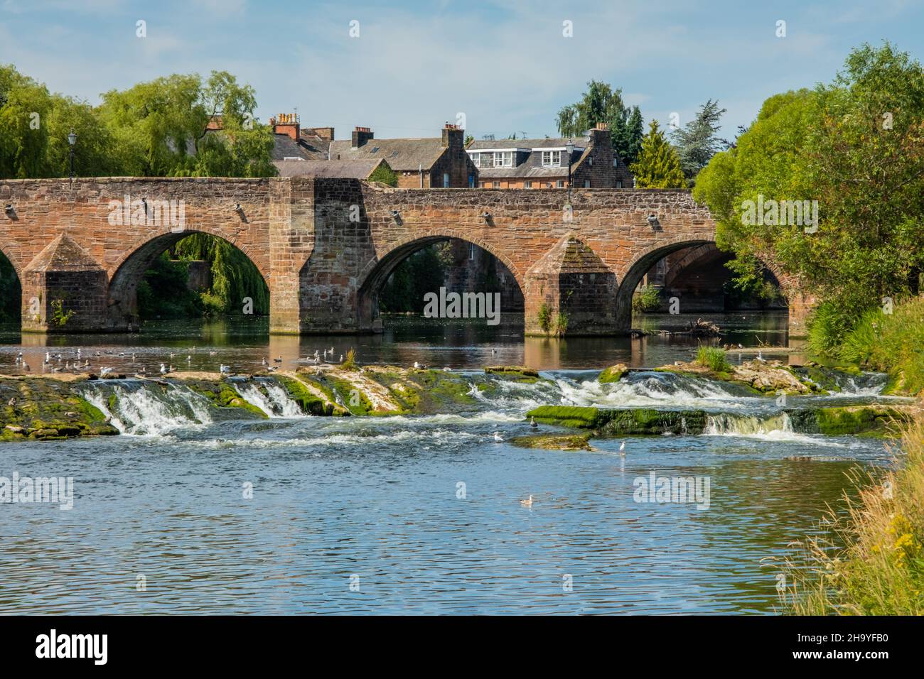 The Devorgilla Bridge, Caul and River Nith in the centre of Dumfries on ...