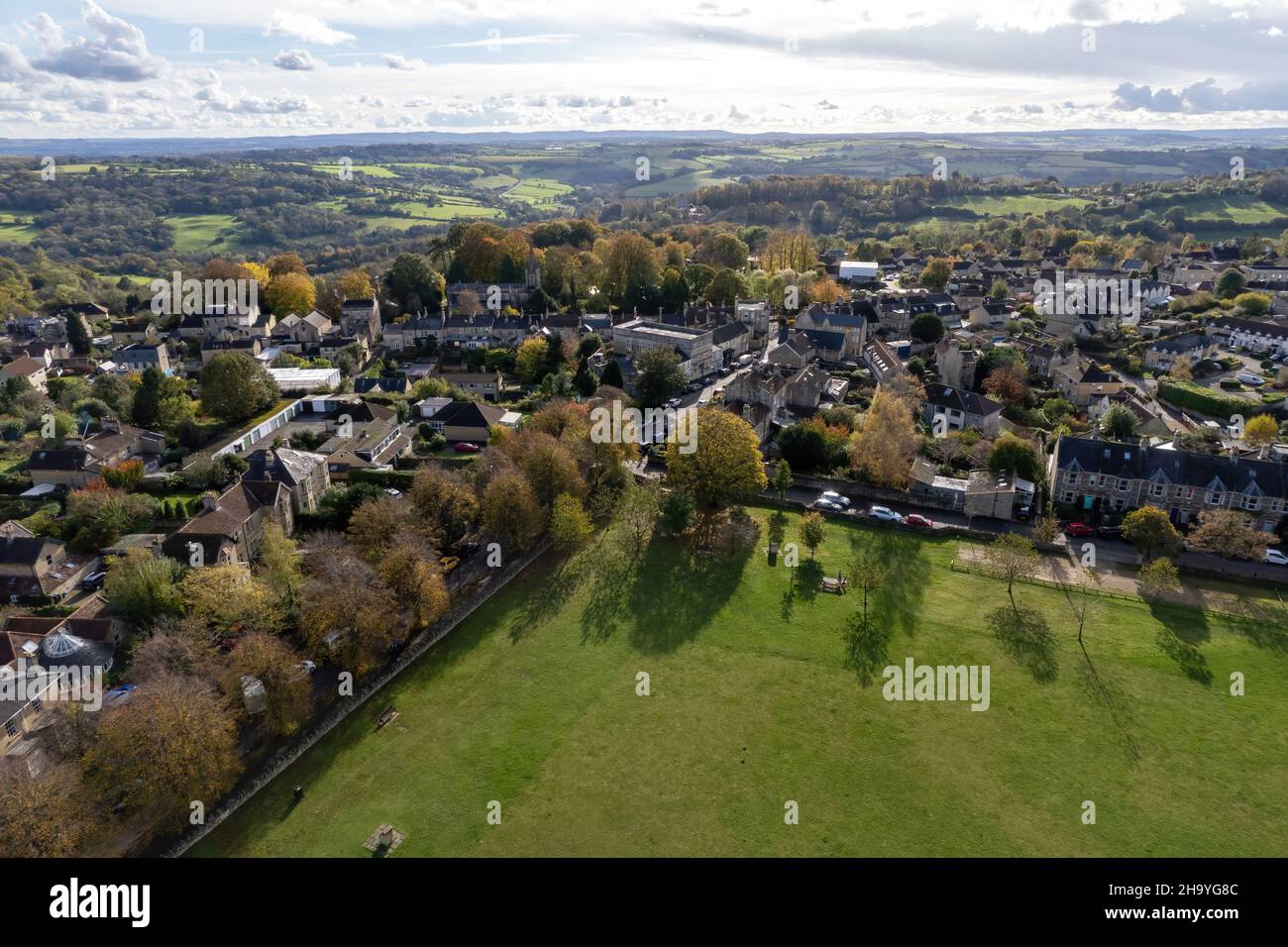 Aerial Drone View over Combe Down, Bath UK, from Firs Field Open Space, 02-11-2021 Stock Photo ...