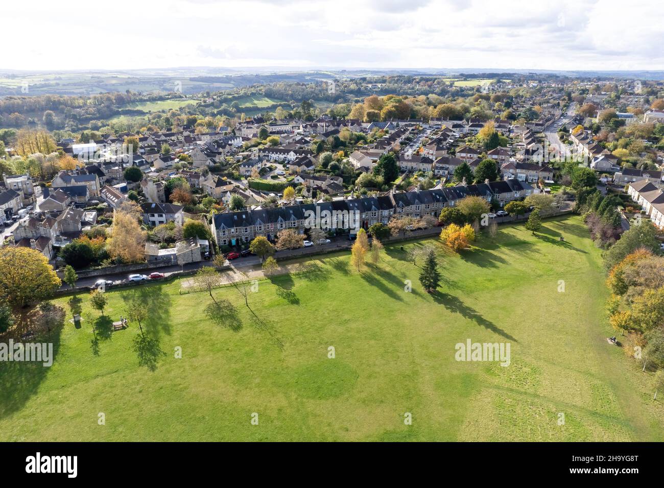 Aerial Drone View over Combe Down, Bath UK, from Firs Field Open Space ...