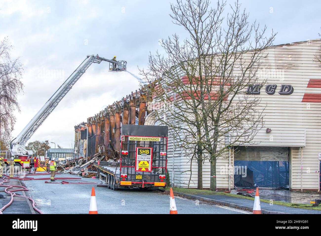 Kidderminster, UK, 8th December, 2021. Fire crews and police are still ...