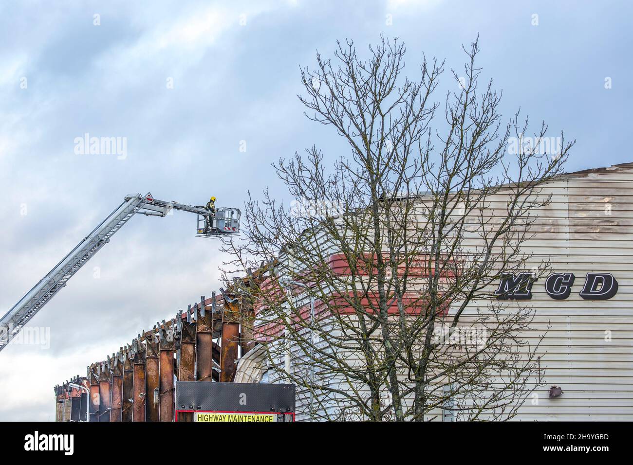 Kidderminster, UK, 8th December, 2021. Fire crews and police are still ...