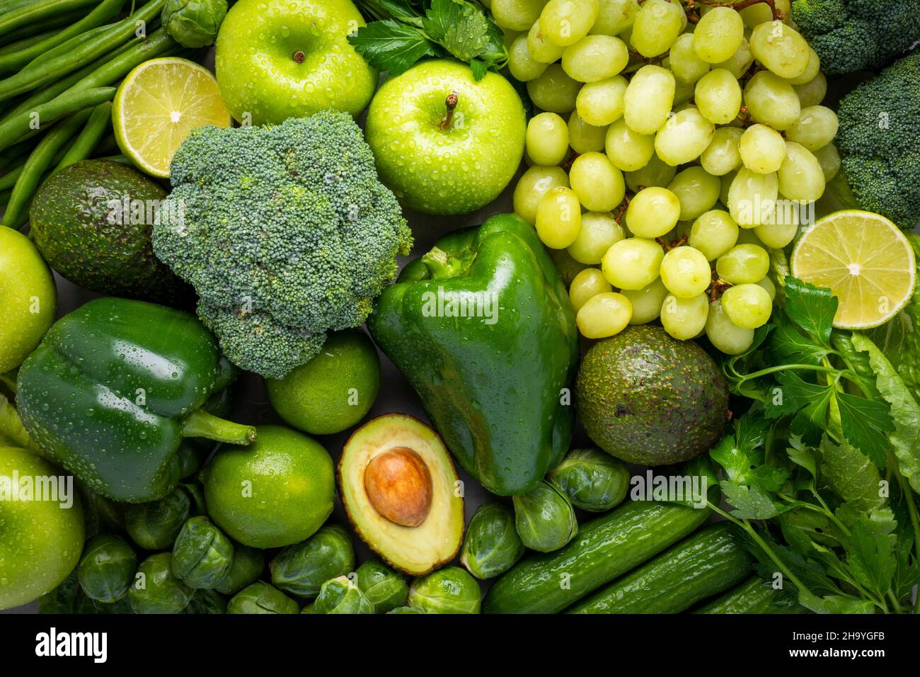Assortment of raw organic green fruits and vegetables Stock Photo - Alamy