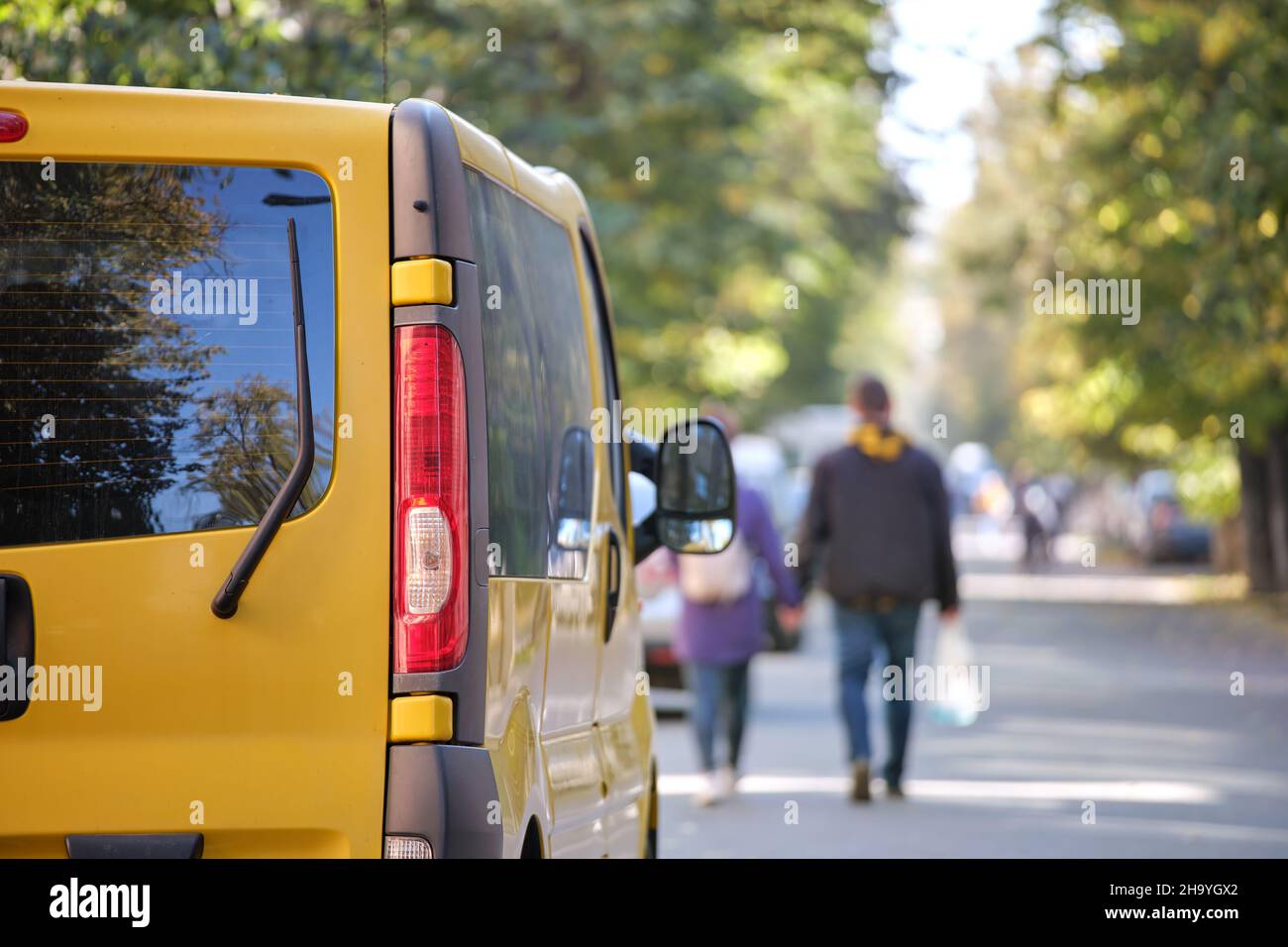 Close up of a car parked illegally against traffic rules on pedestrian ...