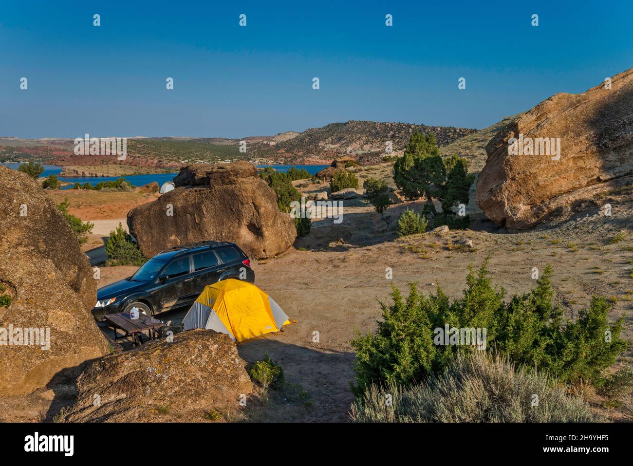 Campsite at Cottonwood Beach Campground, over Alcova Reservoir on North ...