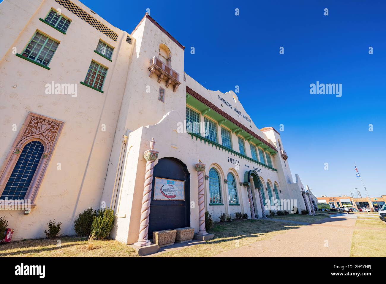 Oklahoma, DEC 5 2021 - Exterior view of the historical Farmers Public ...