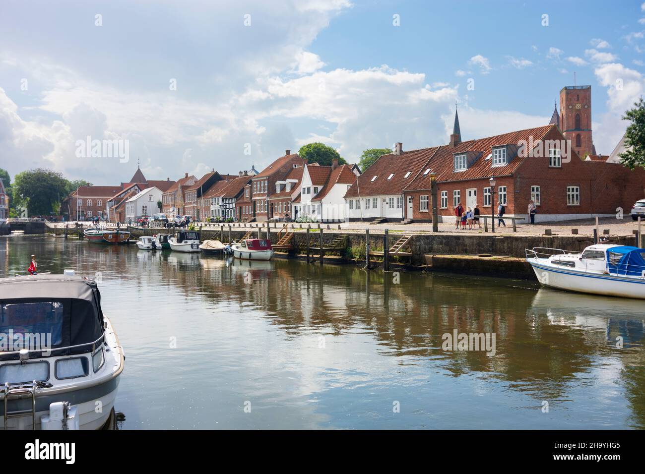 Esbjerg: river Ribe, old harbor, historic boat Johanne Dan, old houses ...