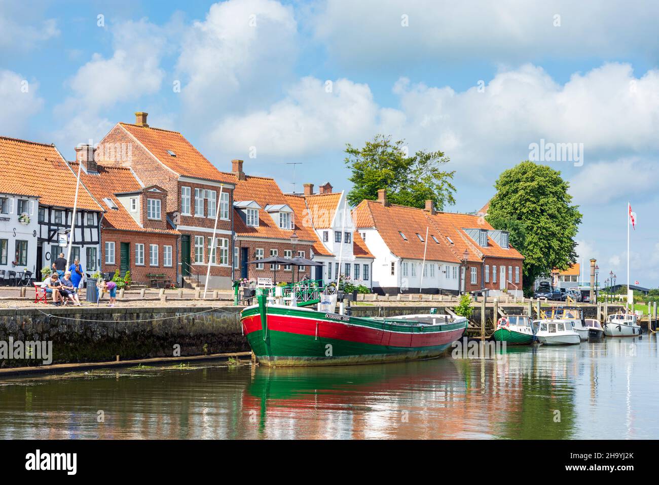 Esbjerg: river Ribe, old harbor, historic boat Johanne Dan, old houses ...