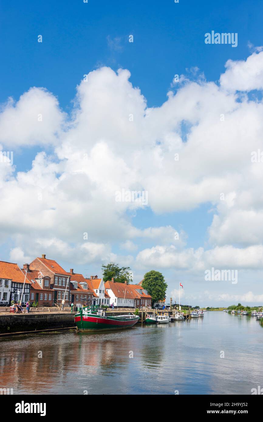 Esbjerg: river Ribe, old harbor, historic boat Johanne Dan, old houses ...