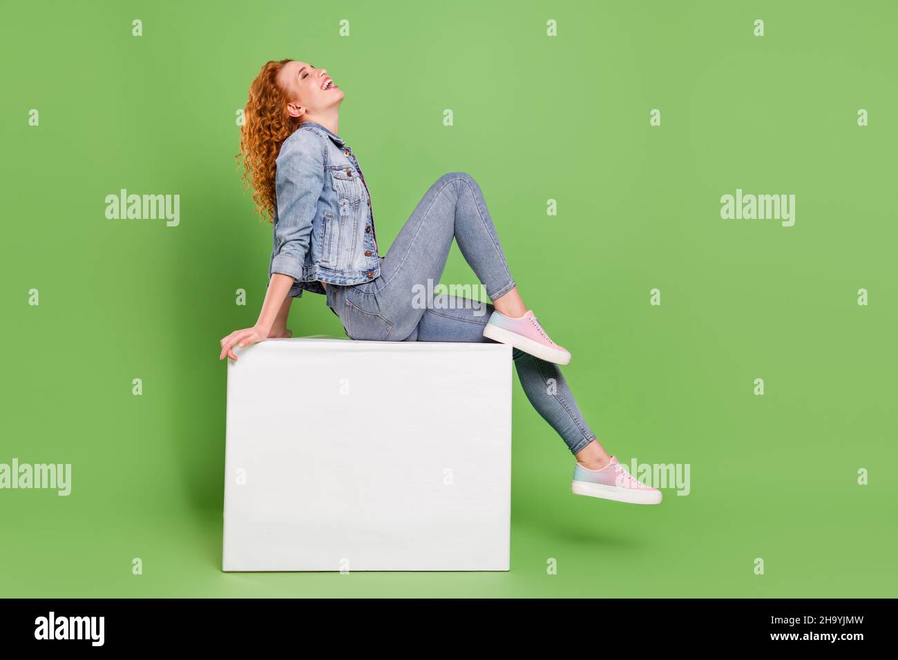 Full size profile side photo of young attractive girl happy positive ...