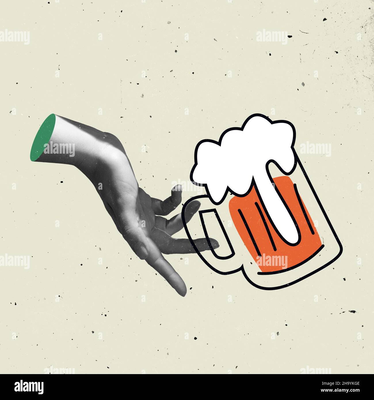 Contemporary art work. Female hand with beer glass on light background ...