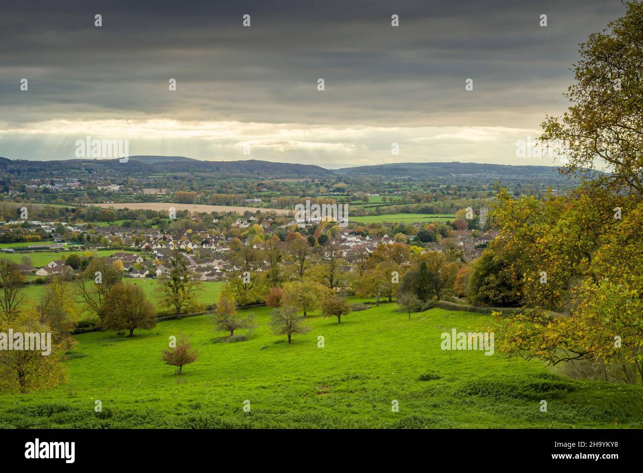 The village of Wrington on an autumnal day from Old Hill with the ...