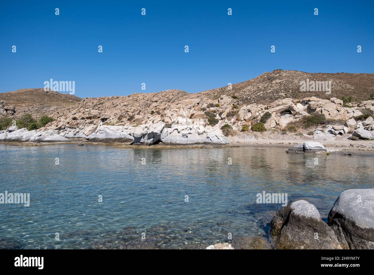 Granite white rocks formations eroded by salt at Kolymbithres village ...