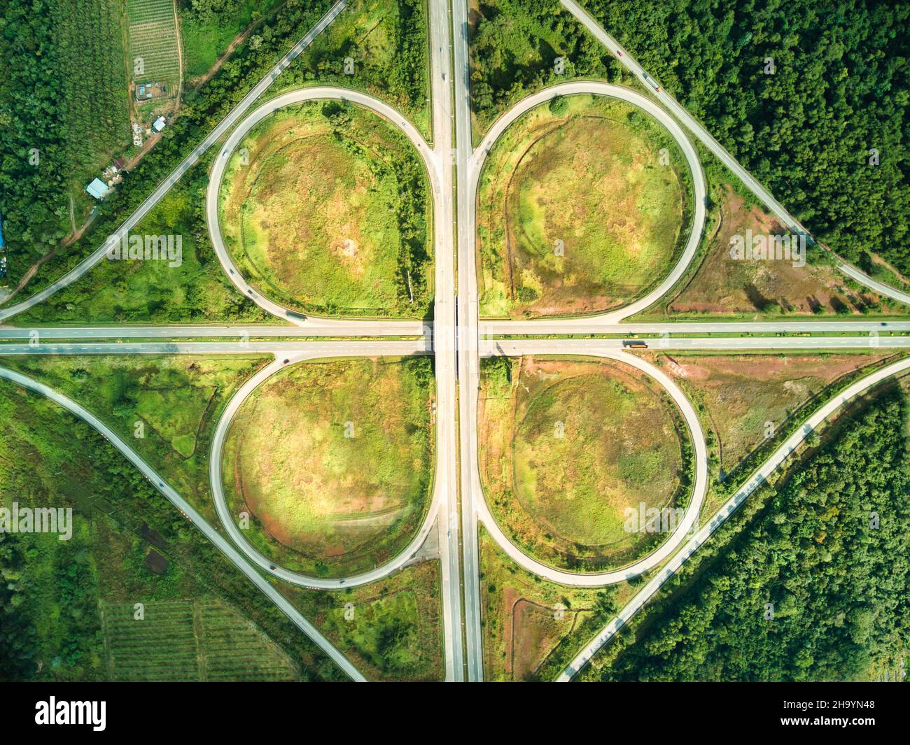 cloverfield intersection - top down drone shot Stock Photo - Alamy