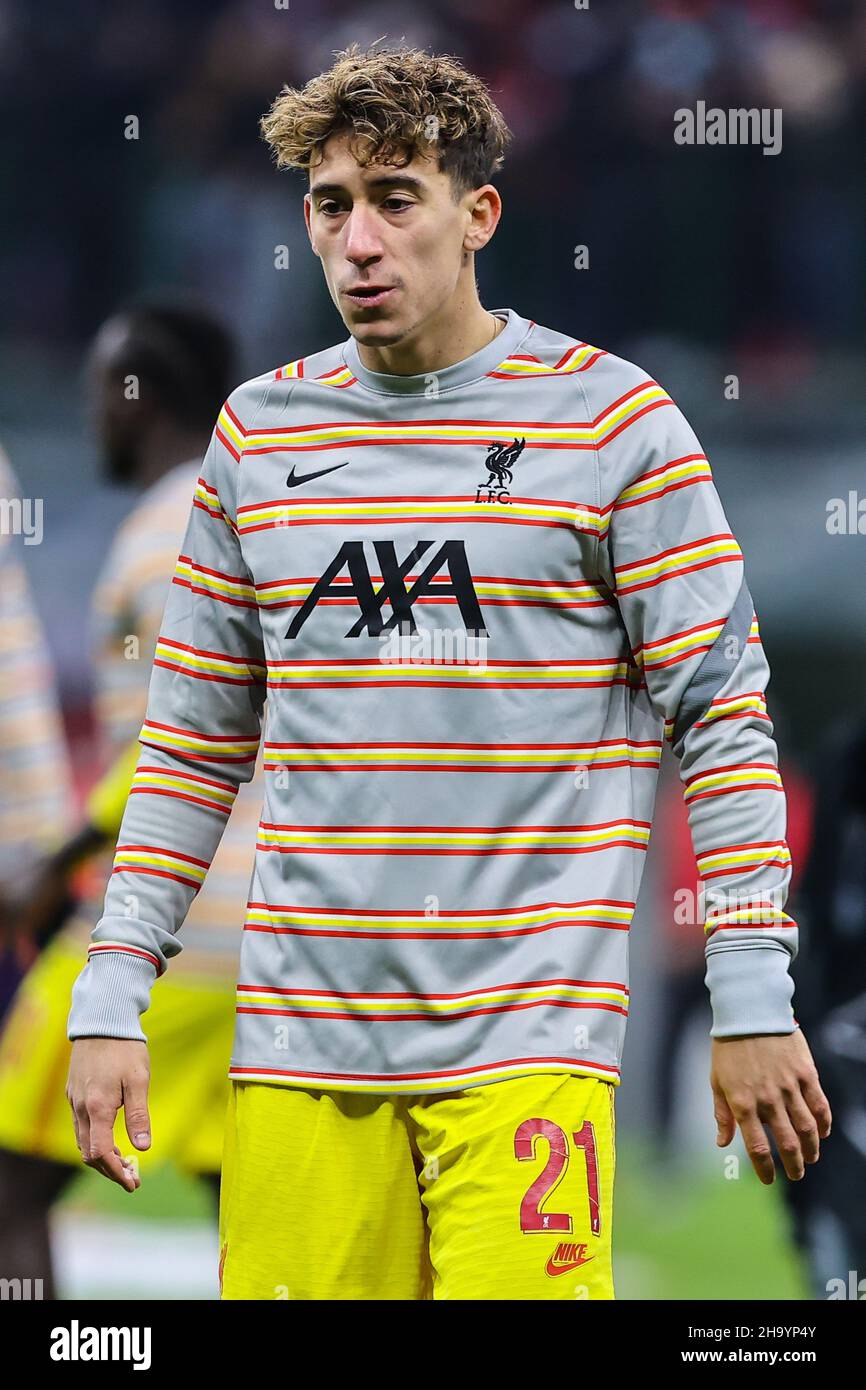 Kostas Tsimikas of Liverpool FC warms up during the UEFA Champions ...