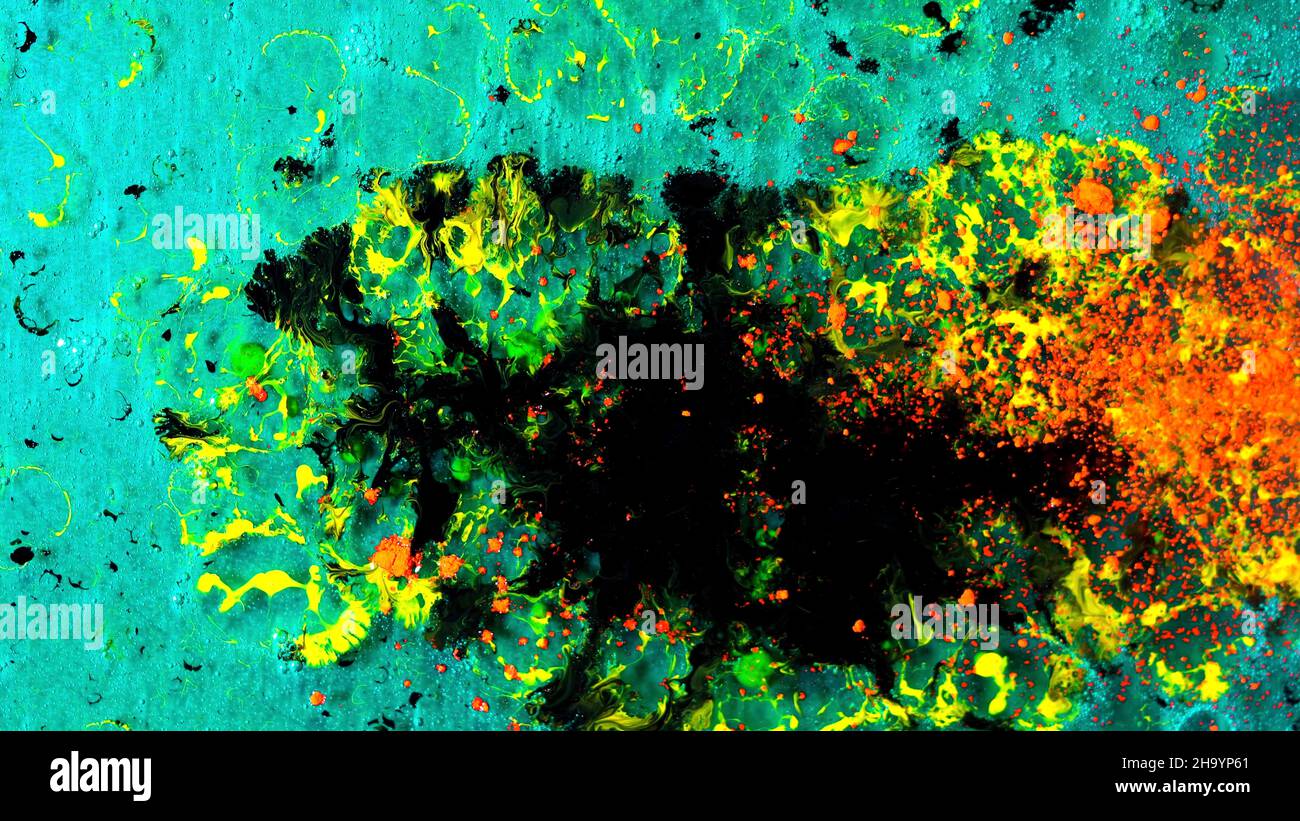 Surface with acid ink stains. Close-up of powder bright paint on ...