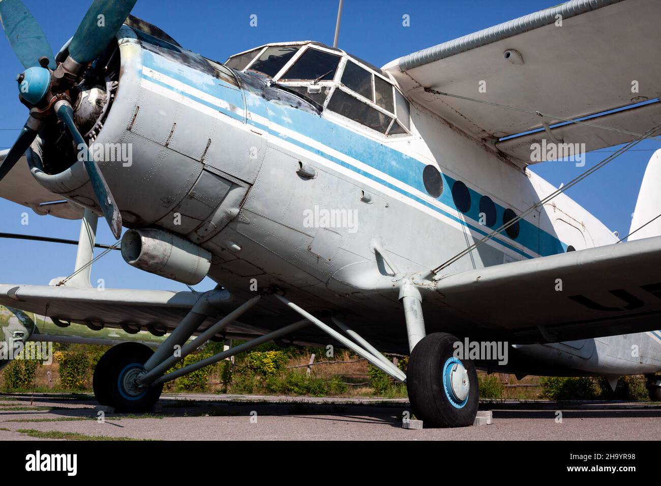 Old soviet aircraft biplane Antonov AN-2 parked on exhibition area in ...