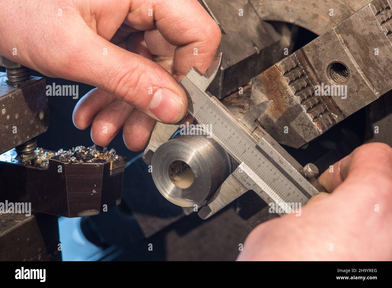 Measuring with micrometer Stock Photo - Alamy