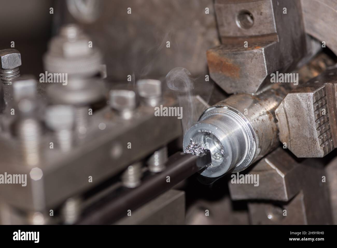 Using boring bar on metal on lathe Stock Photo - Alamy