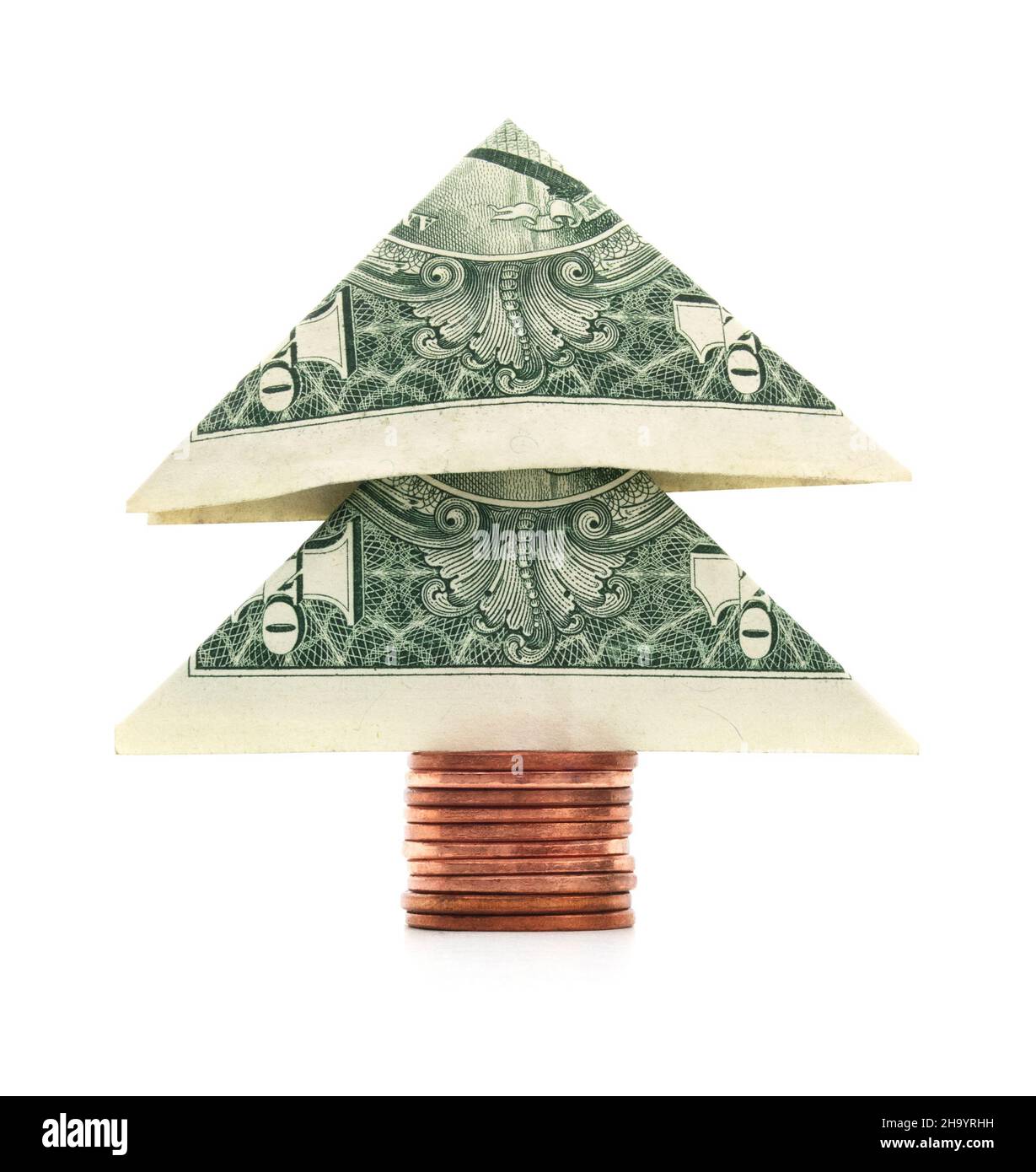 Isolated one dollar bill Christmas tree on a white background Stock ...
