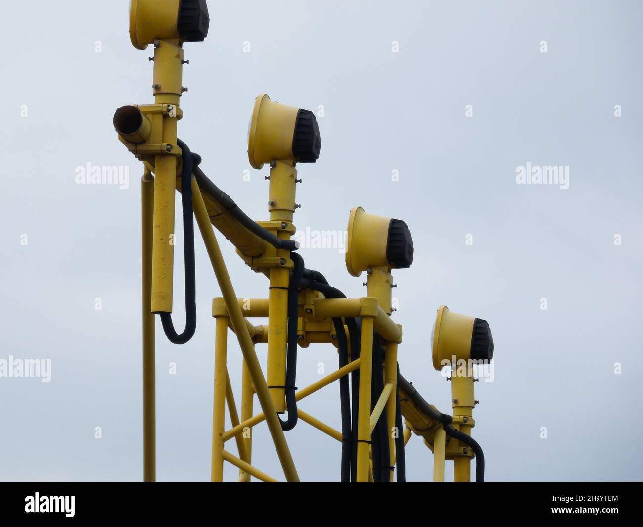 Beacons with lights, marking the entrance to the aircraft for landing ...