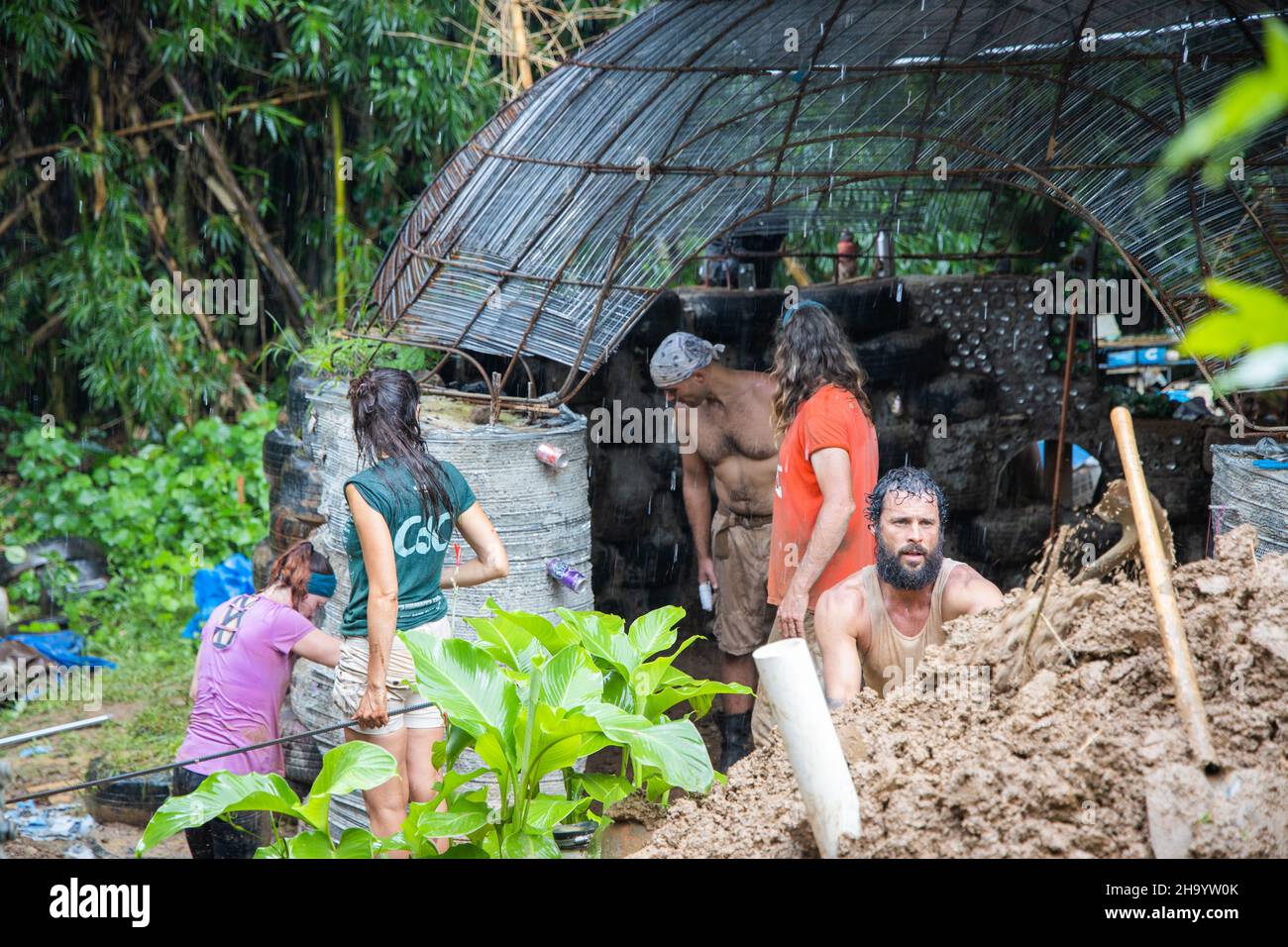 AGUADA, PUERTO RICO - Jul 25, 2019: A volunteer Working on the ...