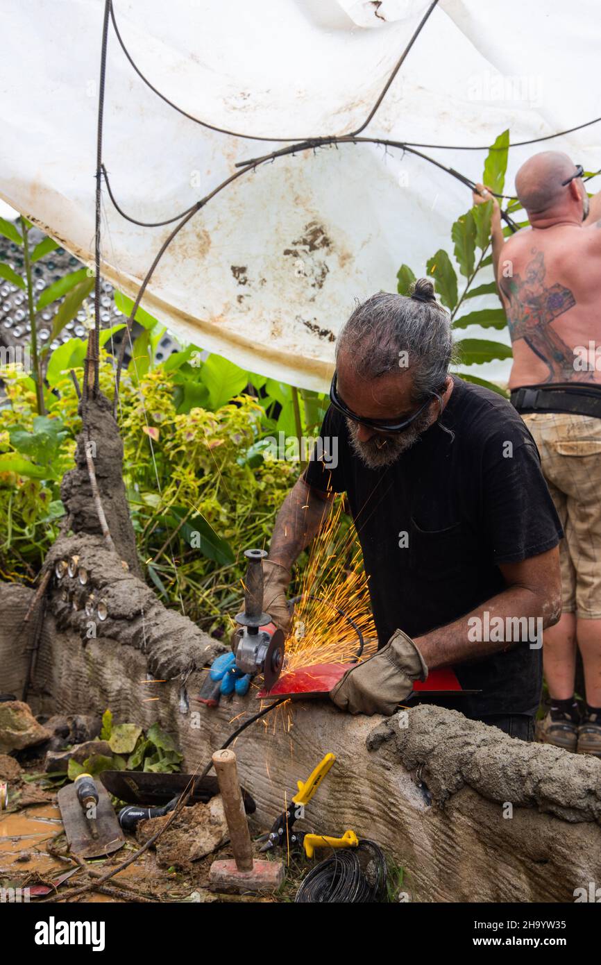 AGUADA, PUERTO RICO - Jul 25, 2019: A volunteer Working on the ...