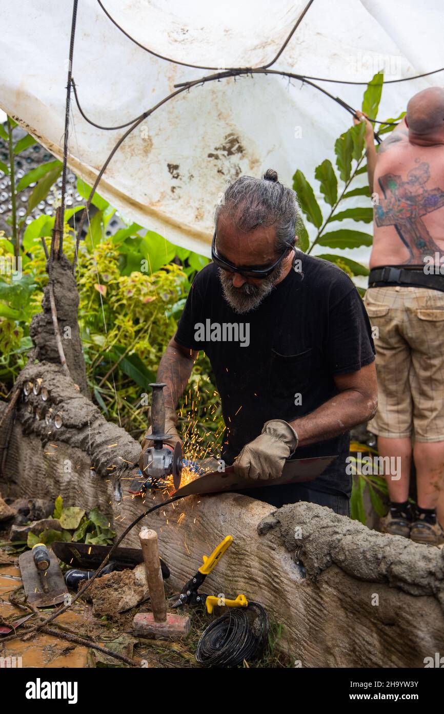 AGUADA, PUERTO RICO - Jul 25, 2019: A volunteer Working on the ...