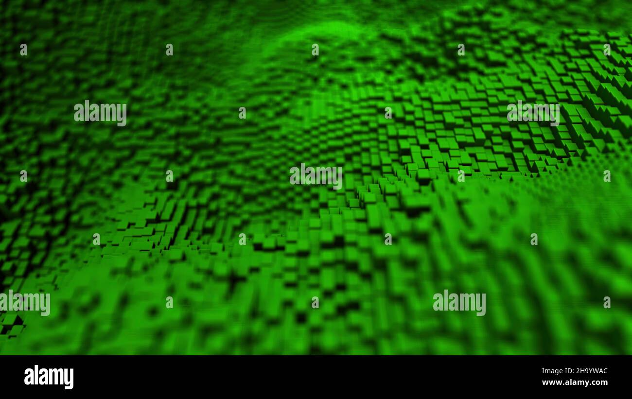 Waves in cyberspace of cubic shapes. Animation. Abstract background ...