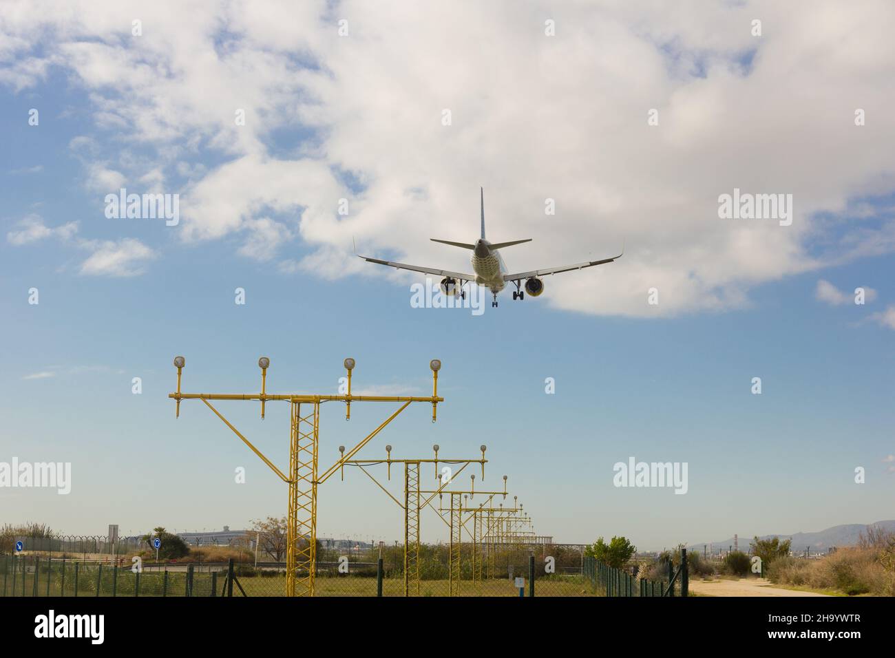 Beacons with lights, marking the entrance to the aircraft for landing ...