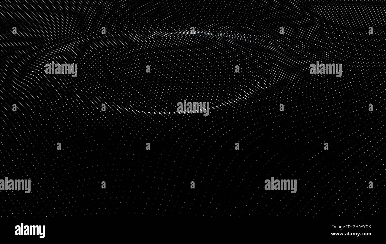 Ripples made of spheres and wire frame net. Animation of moving ...