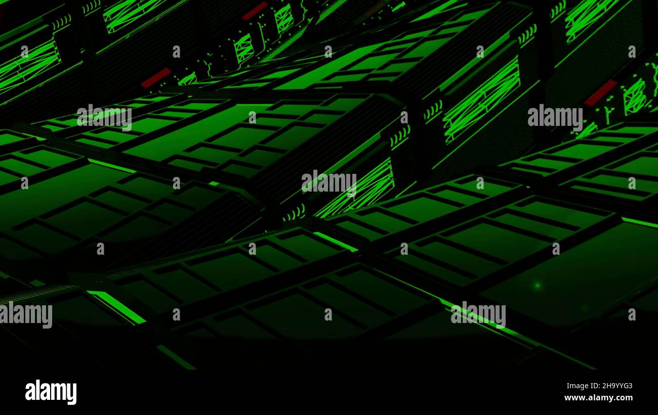 View inside of an alien space ship with moving walls. Motion. Abstract ...