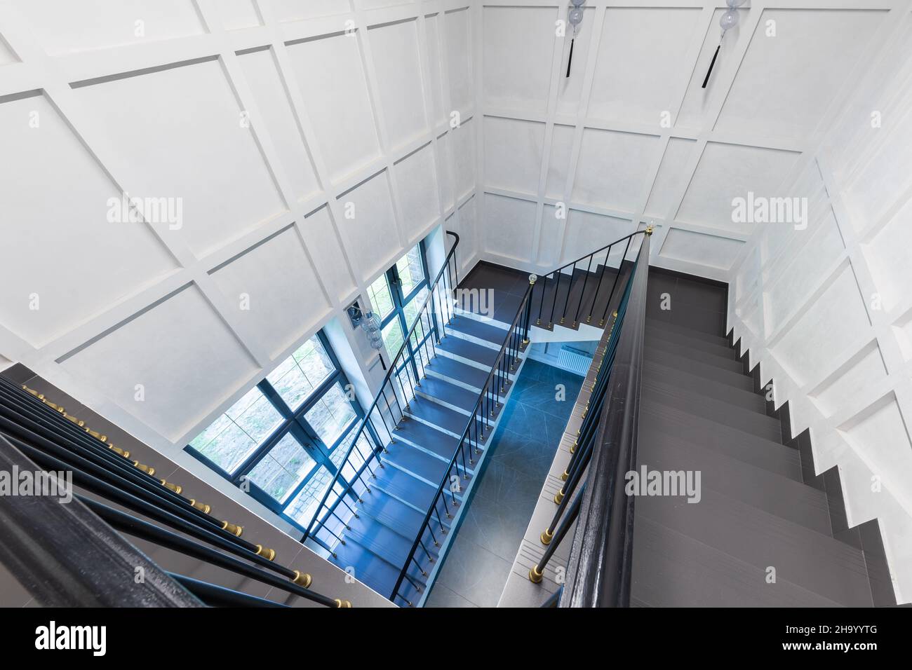 top view of the staircase, the steps of which are made of natural stone ...