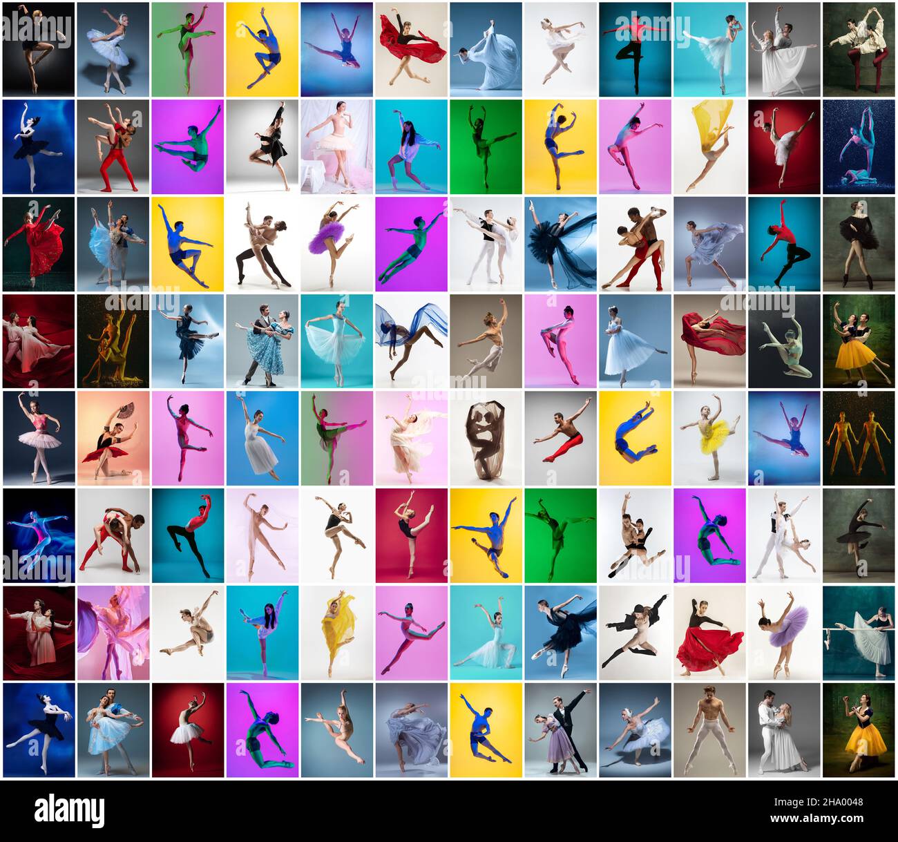 Art collage made of portraits of female and male ballet dancers in ...