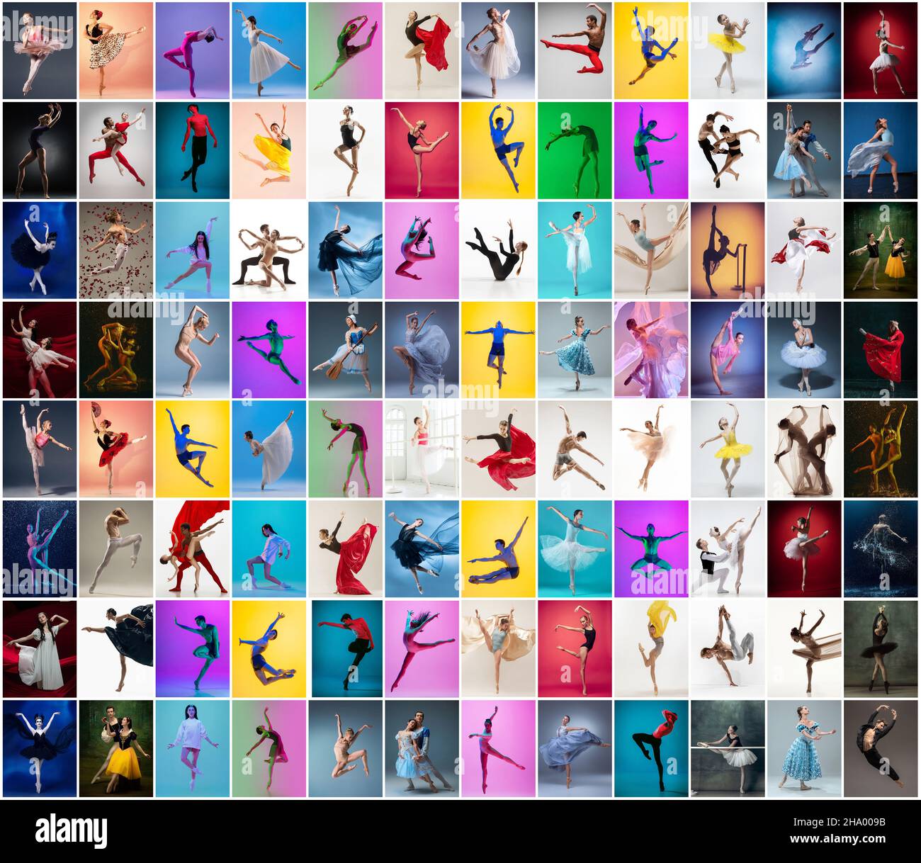 Art collage made of portraits of female and male ballet dancers in ...