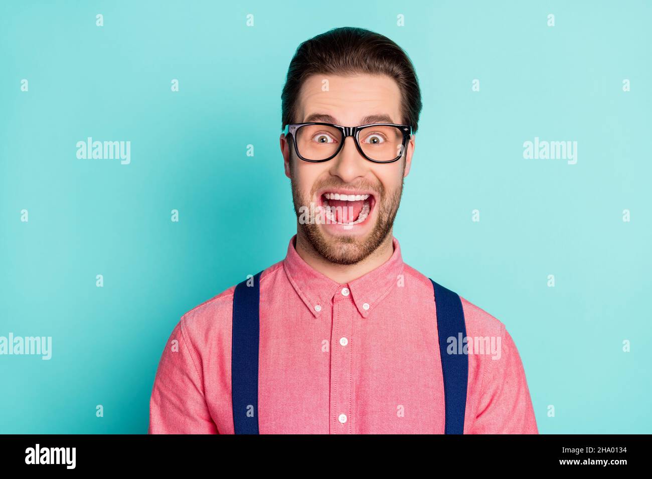Photo of young handsome man excited amazed astonished shocked yell ...