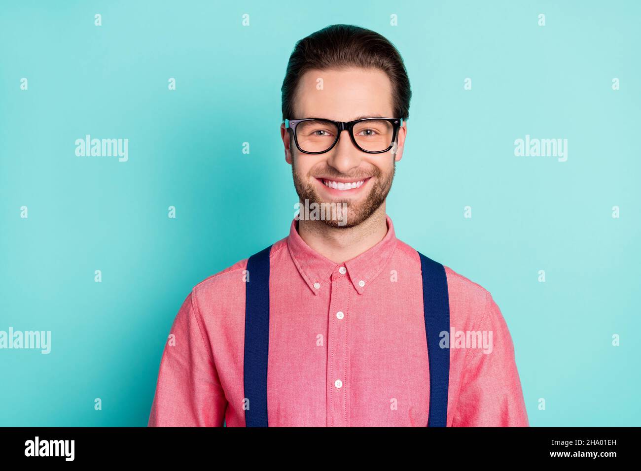 Photo of young cheerful man happy positive smile confident wear ...