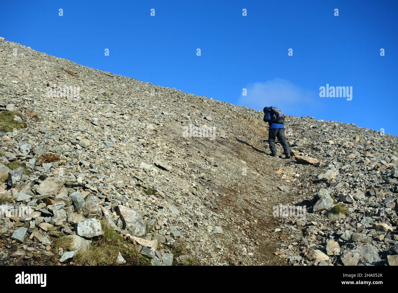 Single Lone Man Climbing up the Scree Path to the Wainwright 'High Crag ...