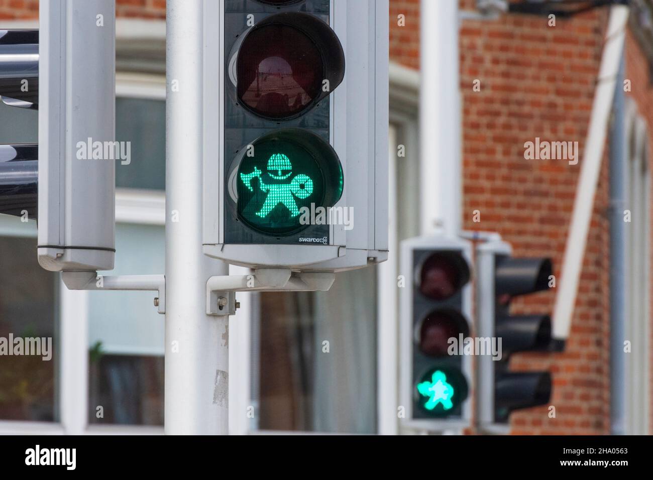 Aarhus: crossing signal for pedestrians with a viking man, walking ...