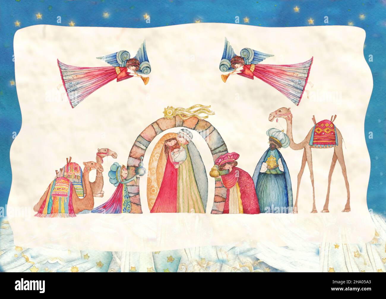 Christmas Nativity scene. Jesus, Mary, Joseph and the Three Wise Men ...