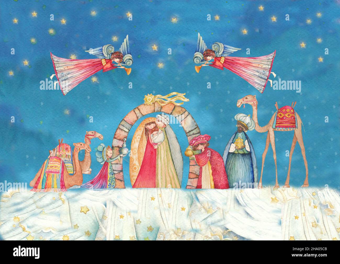 Christmas Nativity scene. Jesus, Mary, Joseph and the Three Wise Men ...