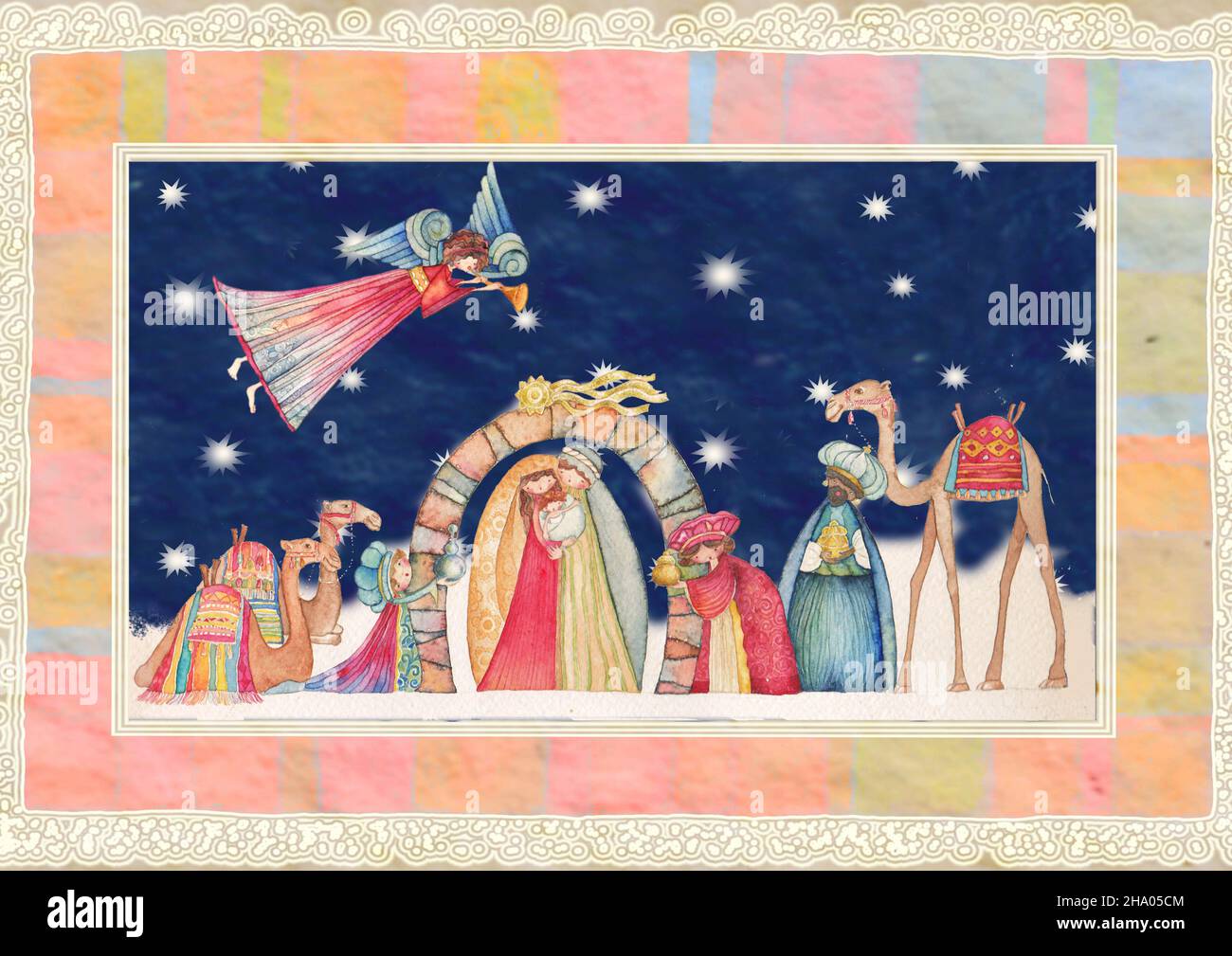 Christmas Nativity scene. Jesus, Mary, Joseph and the Three Wise Men ...