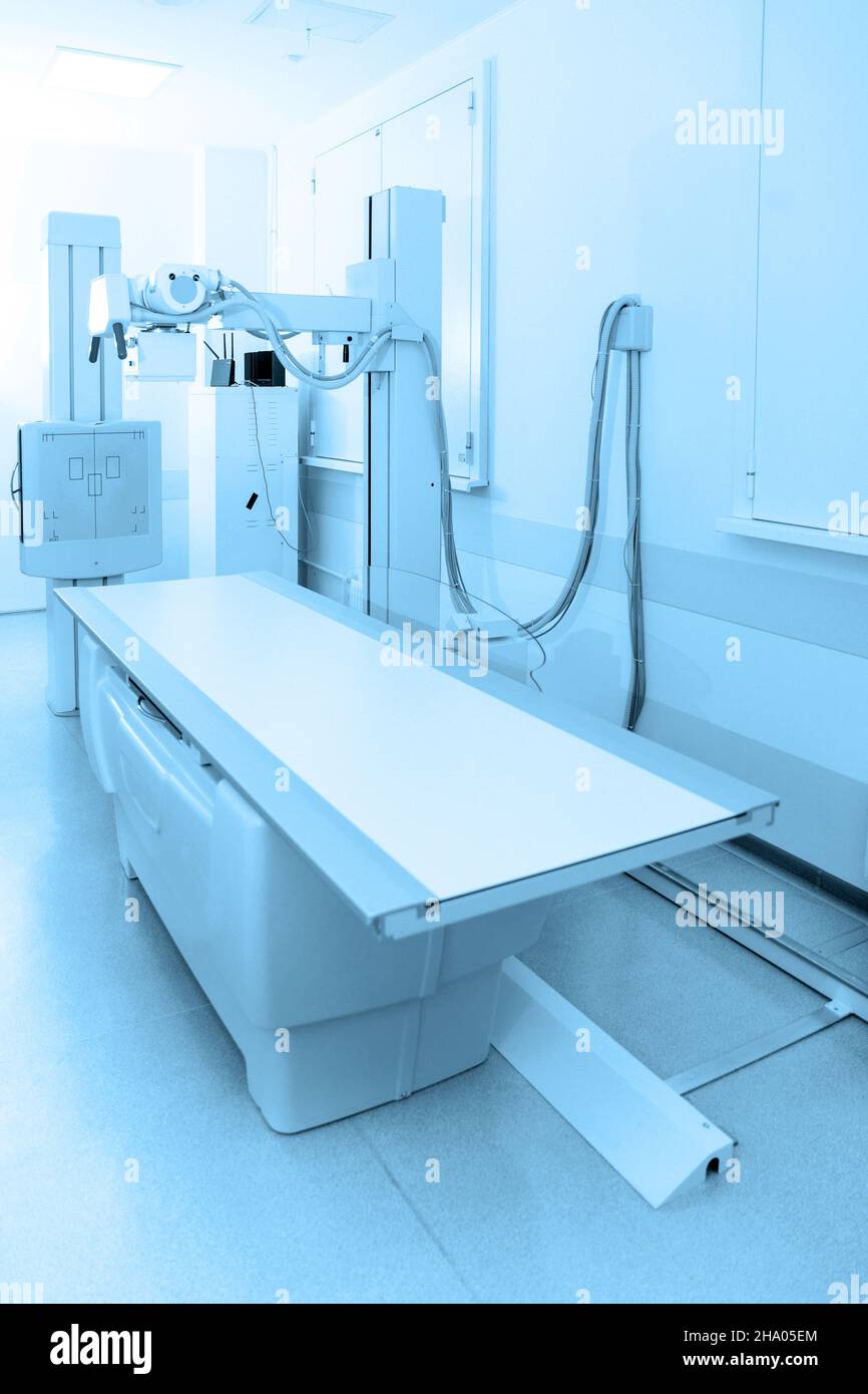 X-ray department in modern hospital. Radiology room with scan machine ...
