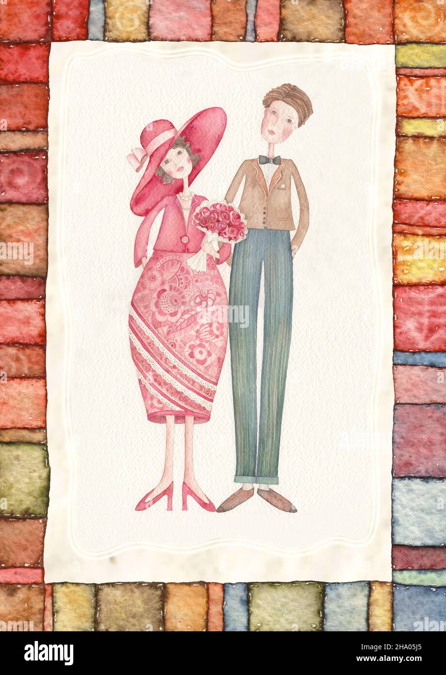 two lovers. watercolor illustration Stock Photo - Alamy