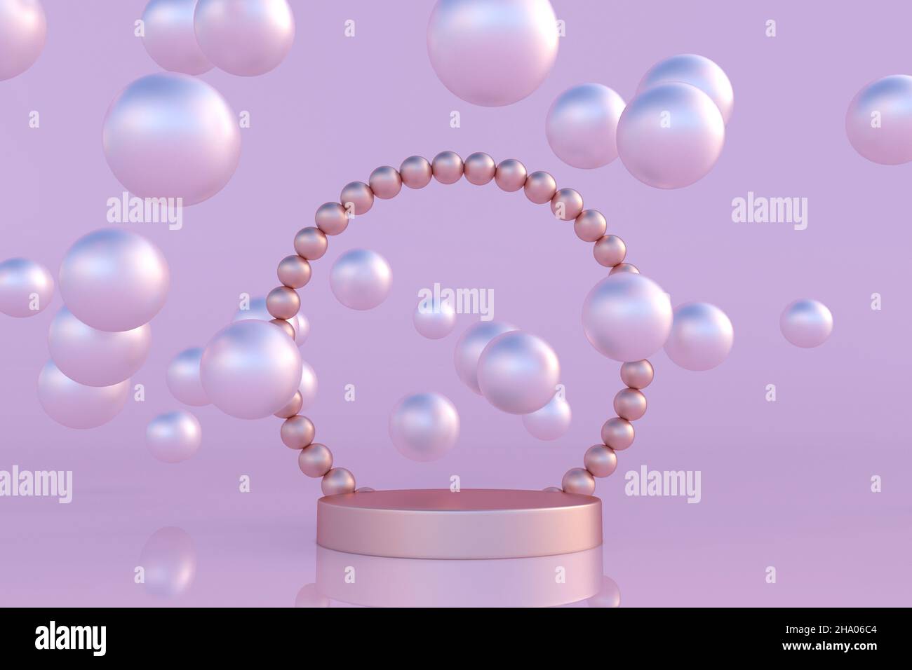 3D beauty concept pink pastel background. Spheres bubbles balls with minimal geometric round ...